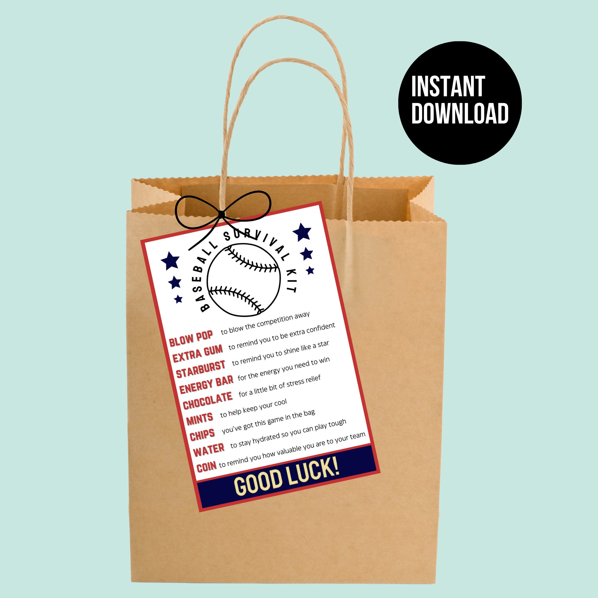 Baseball Survival Kit Bag Tag Printable Good Luck Tags Baseball Team ...