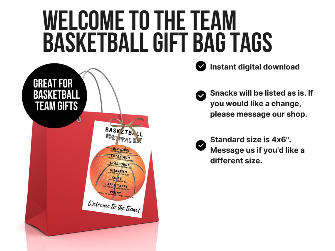 Instant Download Basketball Team Gift Tag Printable Welcome to Team ...