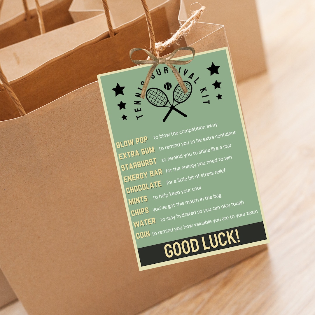 Survival Kit Tennis Bag Tag Printable Good Luck Gift Tennis Team Gifts ...