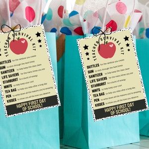 Teacher Survival Kit Printable Bag Tag Back to School Teacher Gift Bag ...