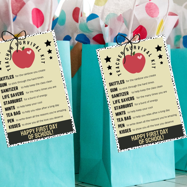 Teacher Survival Kit Printable Bag Tag Back to School Teacher Gift Bag ...