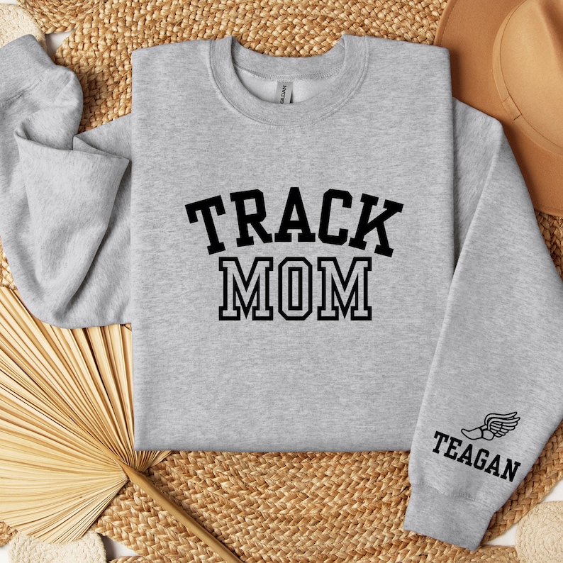 Track and Field Mom Sweatshirt With Kid Name on Sleeve Track and Field ...