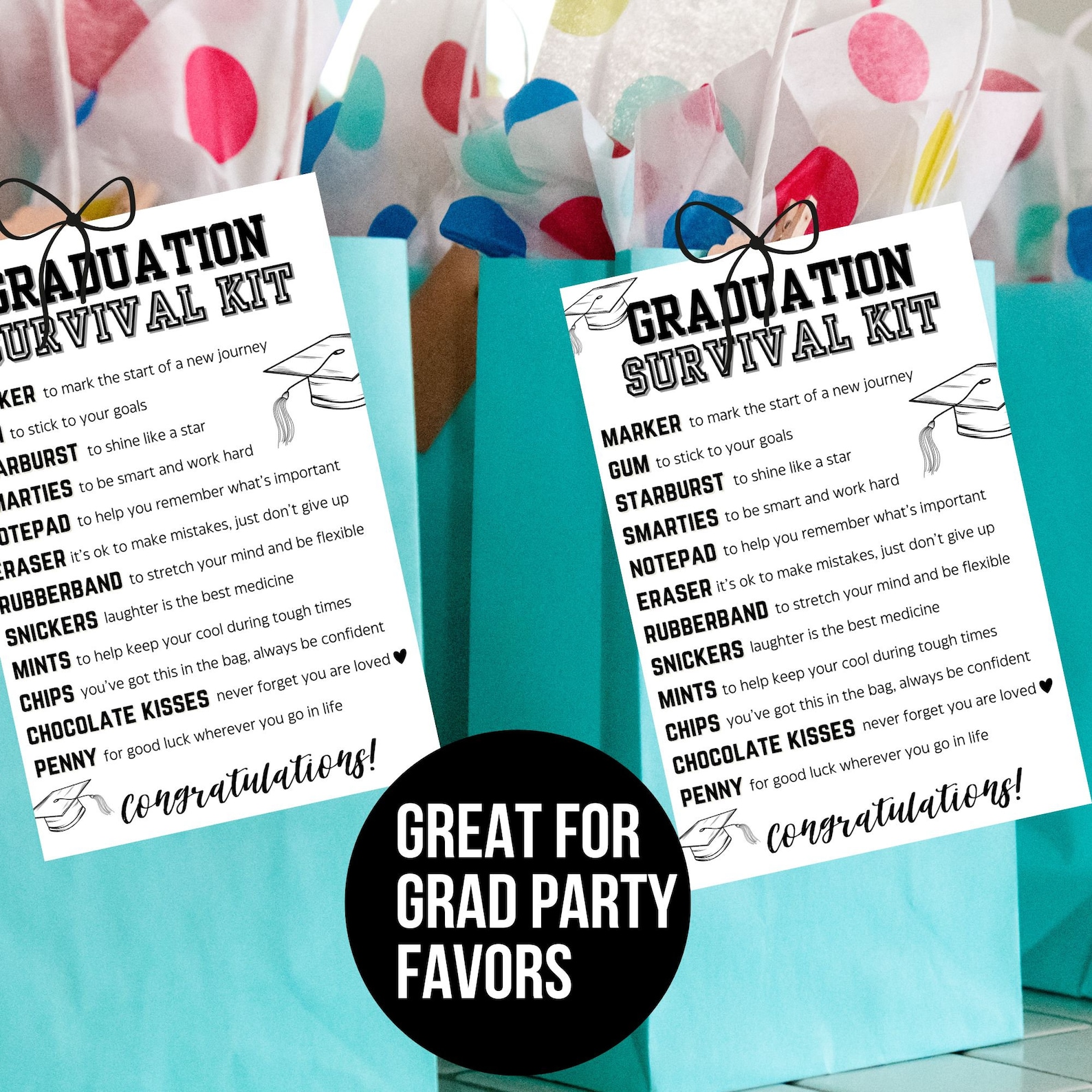Graduation Survival Kit Gift Tags Graduation Party Favors High School ...