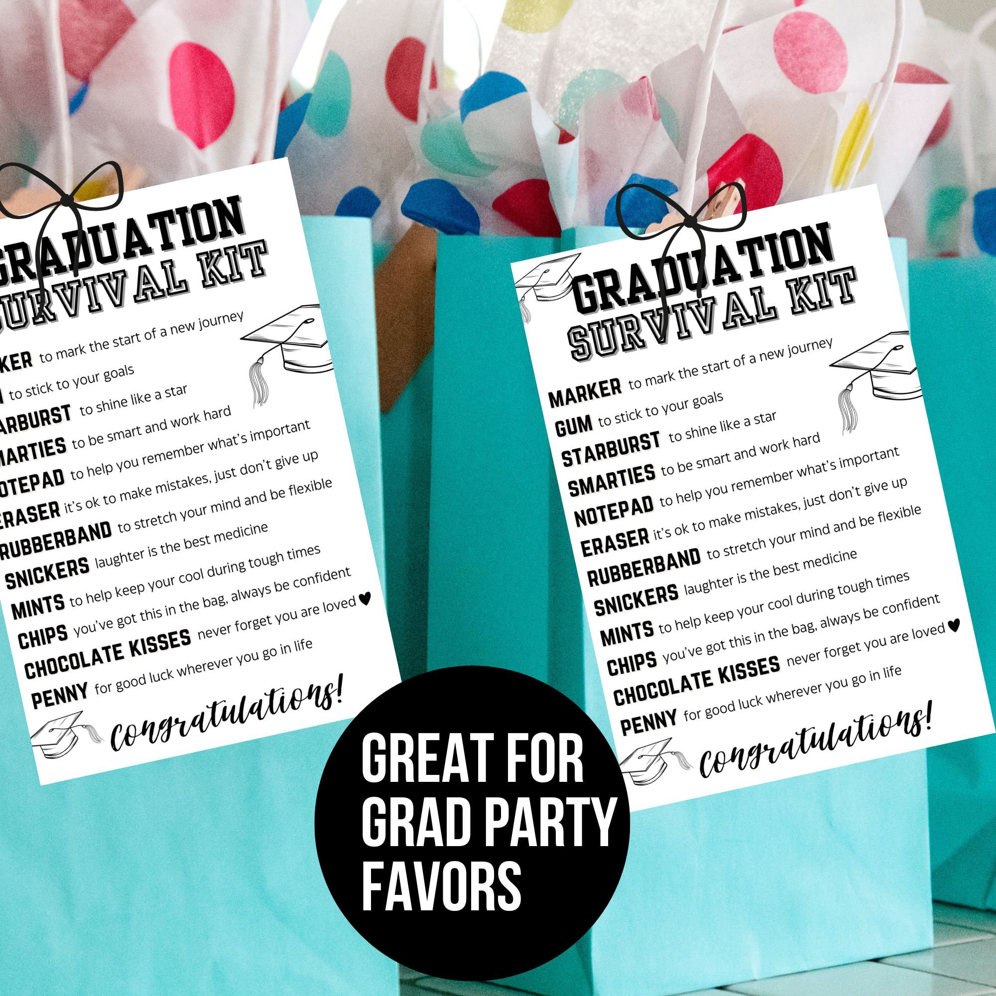 Graduation Survival Kit Gift Tags Graduation Party Favors High School ...
