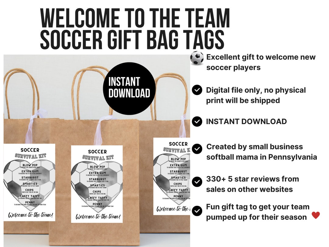 Instant Download Soccer Team Gift Tag Printable Welcome to Team Soccer ...