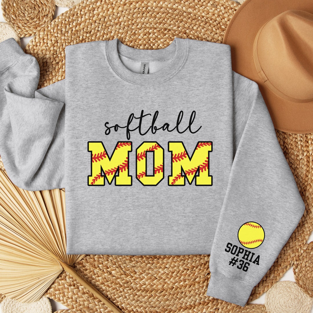 Softball Mom Sweatshirt Softball Mom Shirt Custom Name Sleeve ...