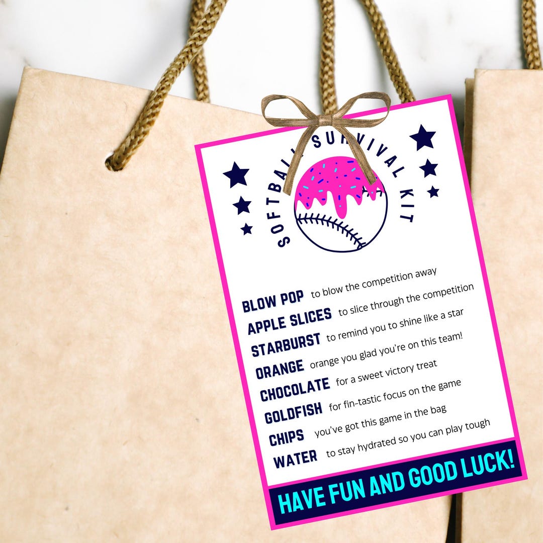 Softball Ice Cream Drip Softball Survival Kit Bag Tag Printable Good ...