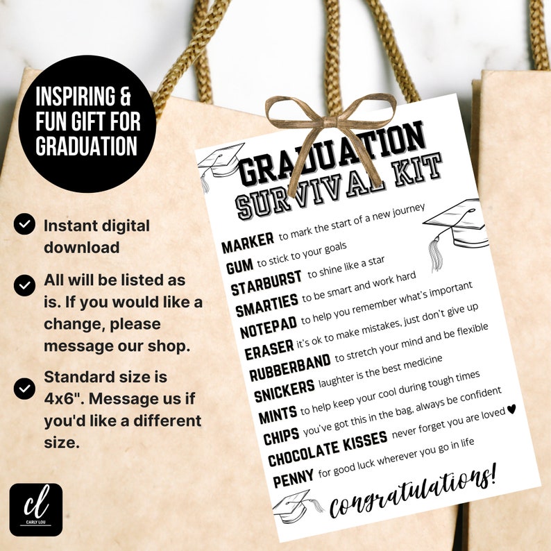 Graduation Survival Kit Gift Tags Graduation Party Favors High School ...