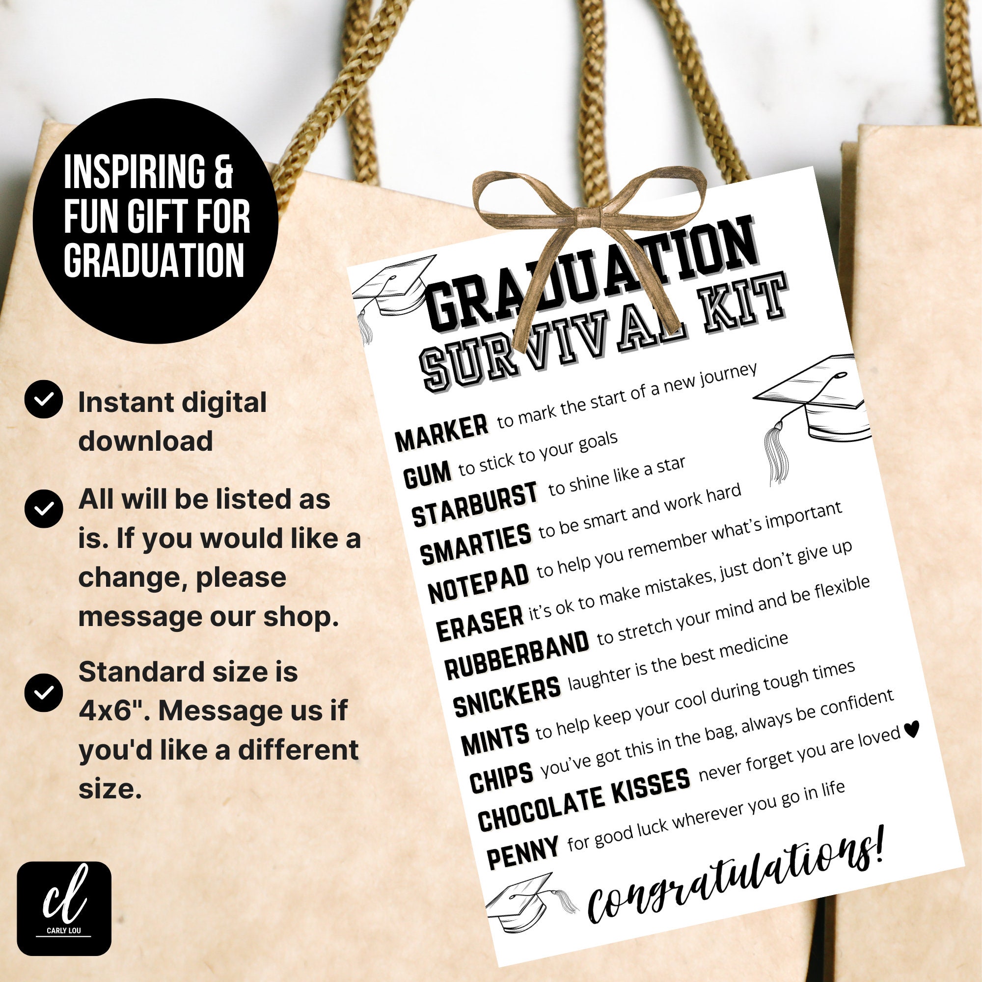 Graduation Survival Kit Gift Tags Graduation Party Favors High School ...