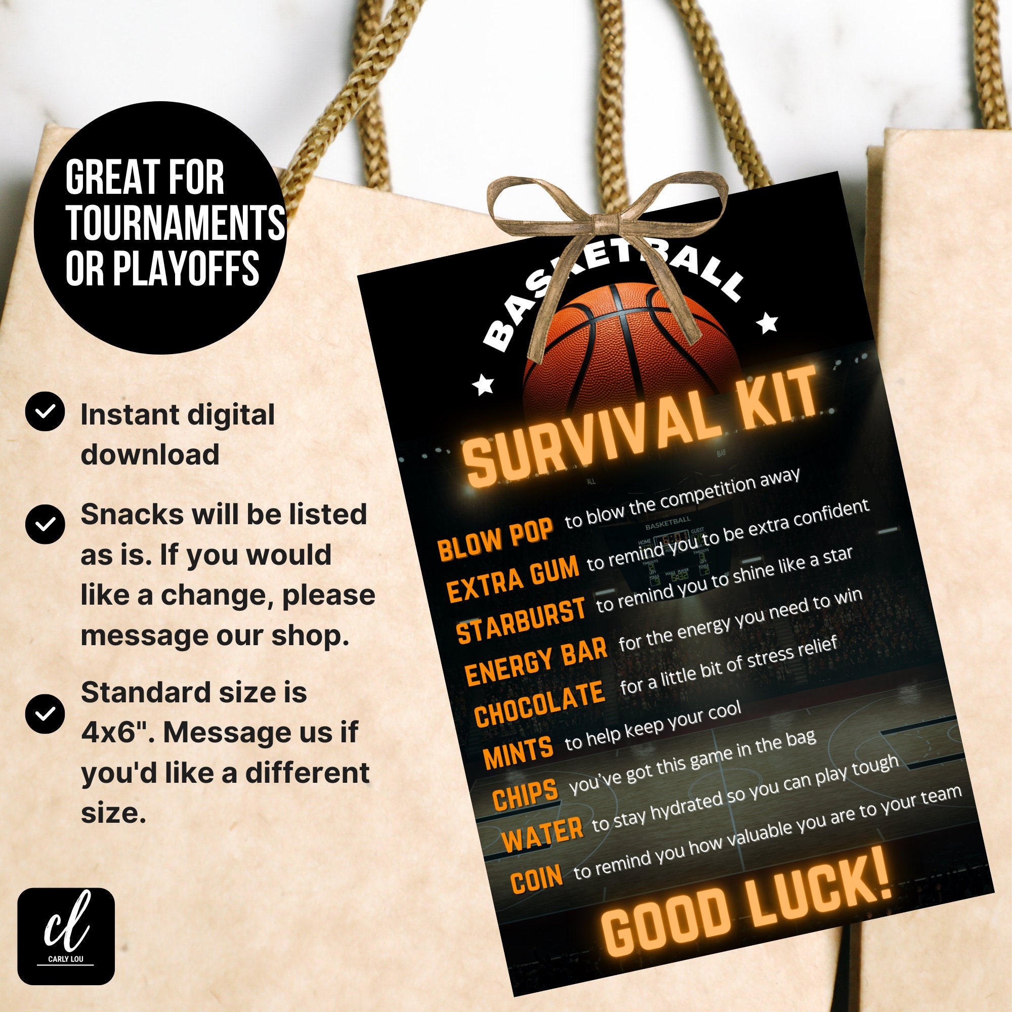 Basketball Competition Survival Kit Bag Tag Printable Good Luck Gift ...