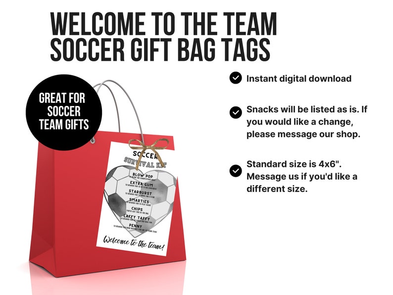 Instant Download Soccer Team Gift Tag Printable Welcome to - Etsy