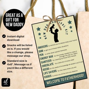 New Dad Survival Kit Bag Tag Printable New Dad Gift Tag First Time Dad ...