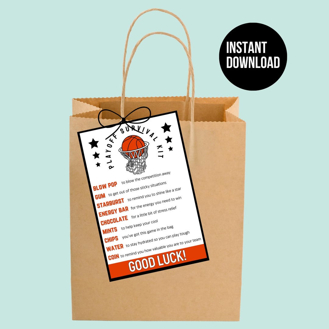 Basketball Playoff Survival Kit Bag Tag Printable Basketball Team Gift ...
