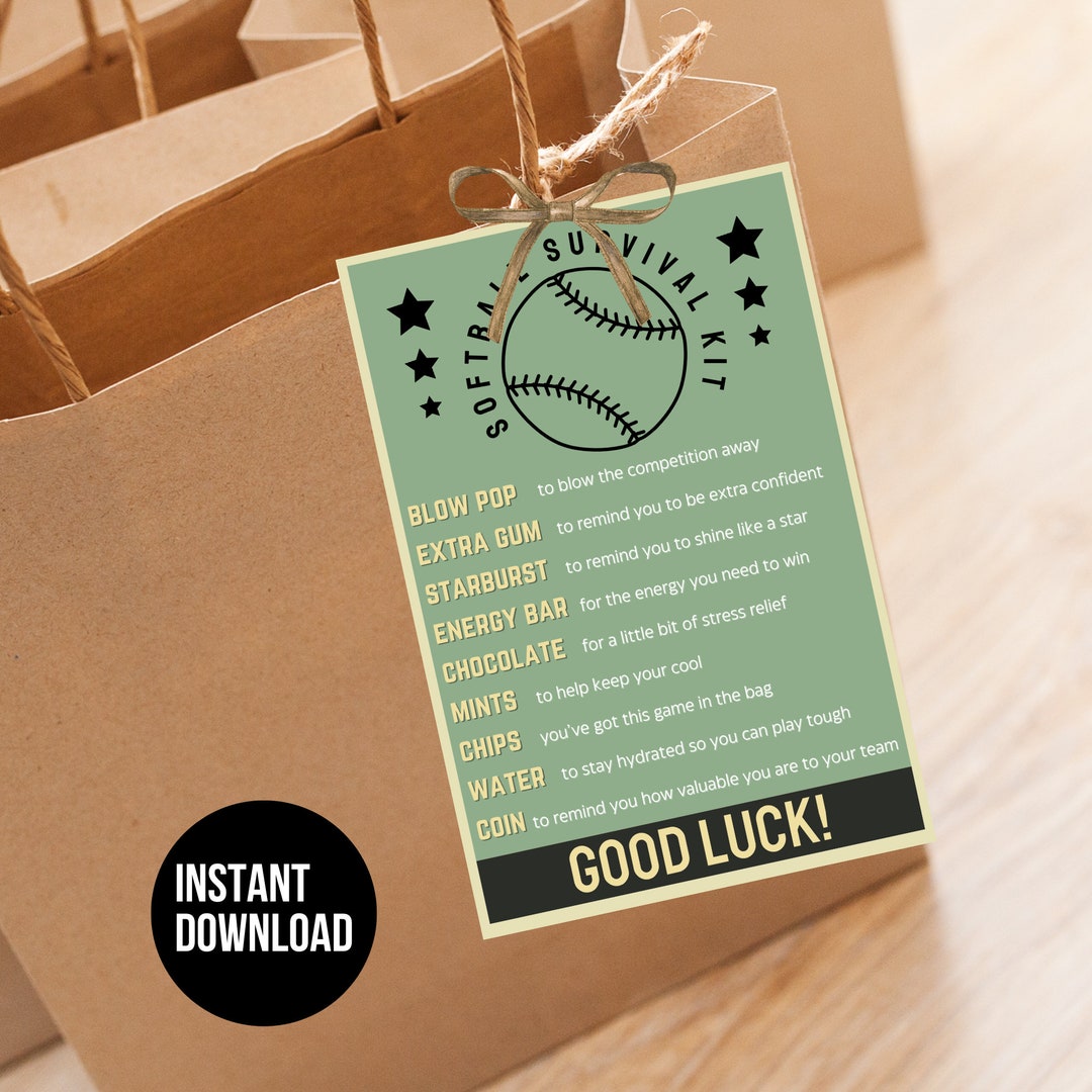 Softball Survival Kit Bag Tag Printable Good Luck Gift Softball Team ...