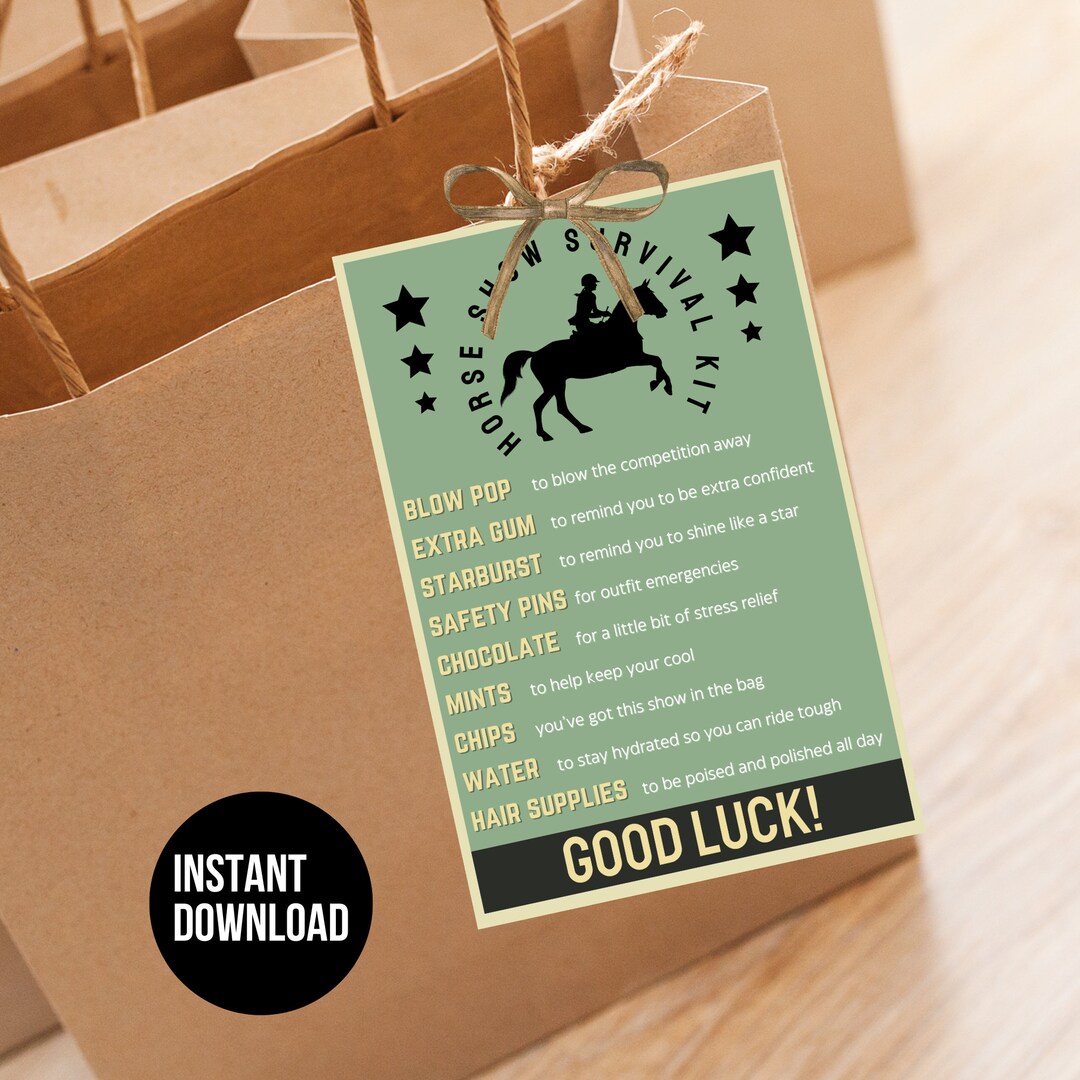 Horse Show Survival Kit Bag Tag Printable Good Luck Gift Equestrian ...
