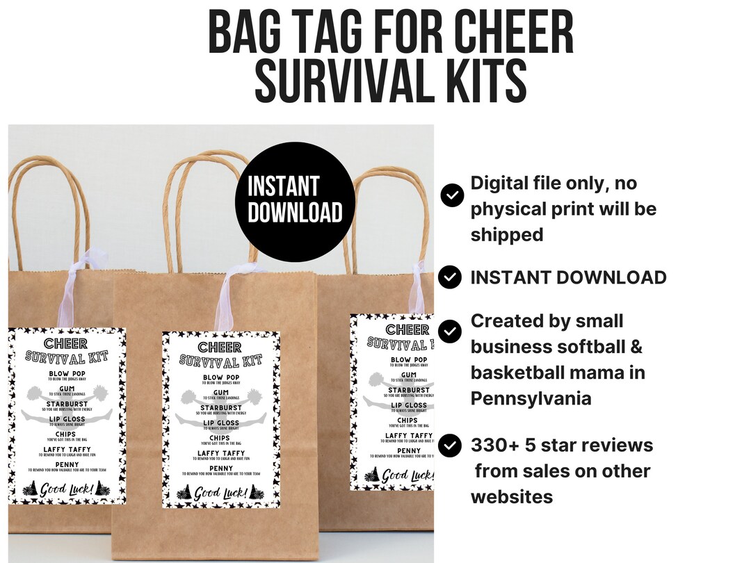 Cheer Gift Tags Printable Cheer Survival Kit Bag Tag for Cheer Gift ...