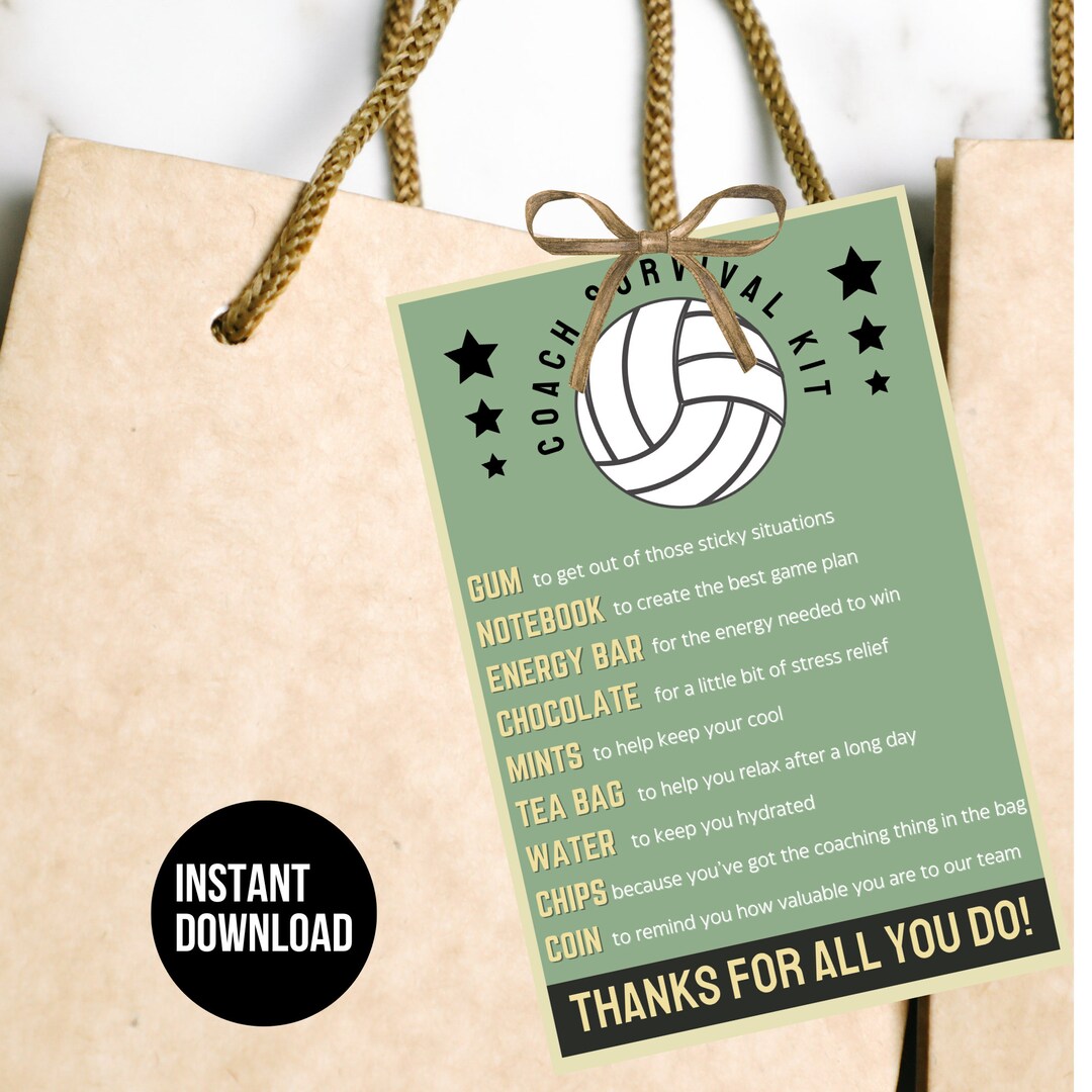Volleyball Coach Gift Coach Survival Kit Bag Tag Printable Volleyball ...