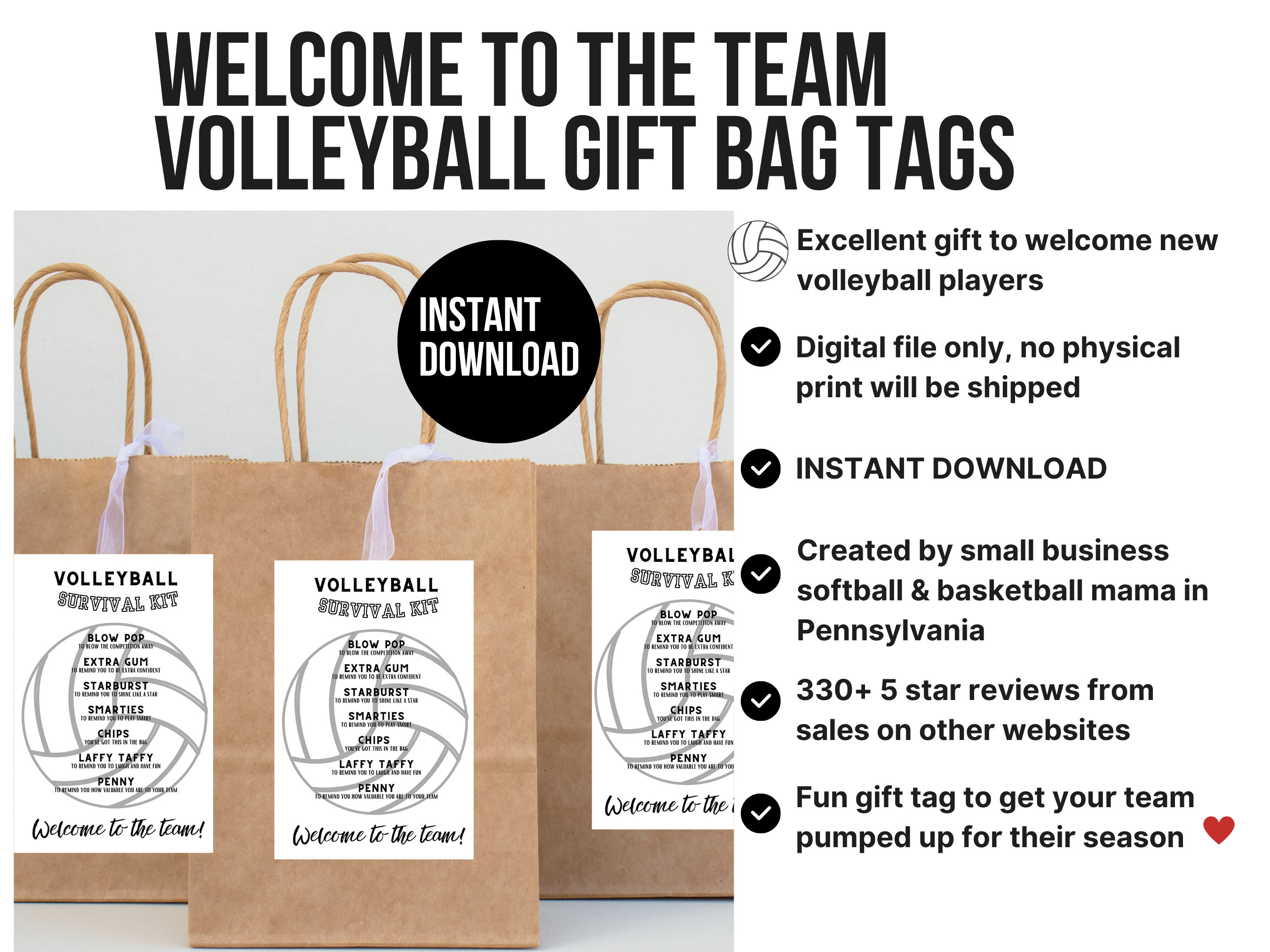 Instant Download Volleyball Team Gift Tag Printable Welcome to Team ...