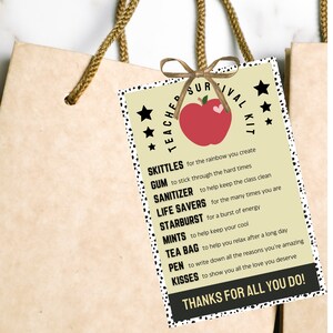 Teacher Survival Kit Gift Tags Teacher Appreciation Gift Bag Printable ...