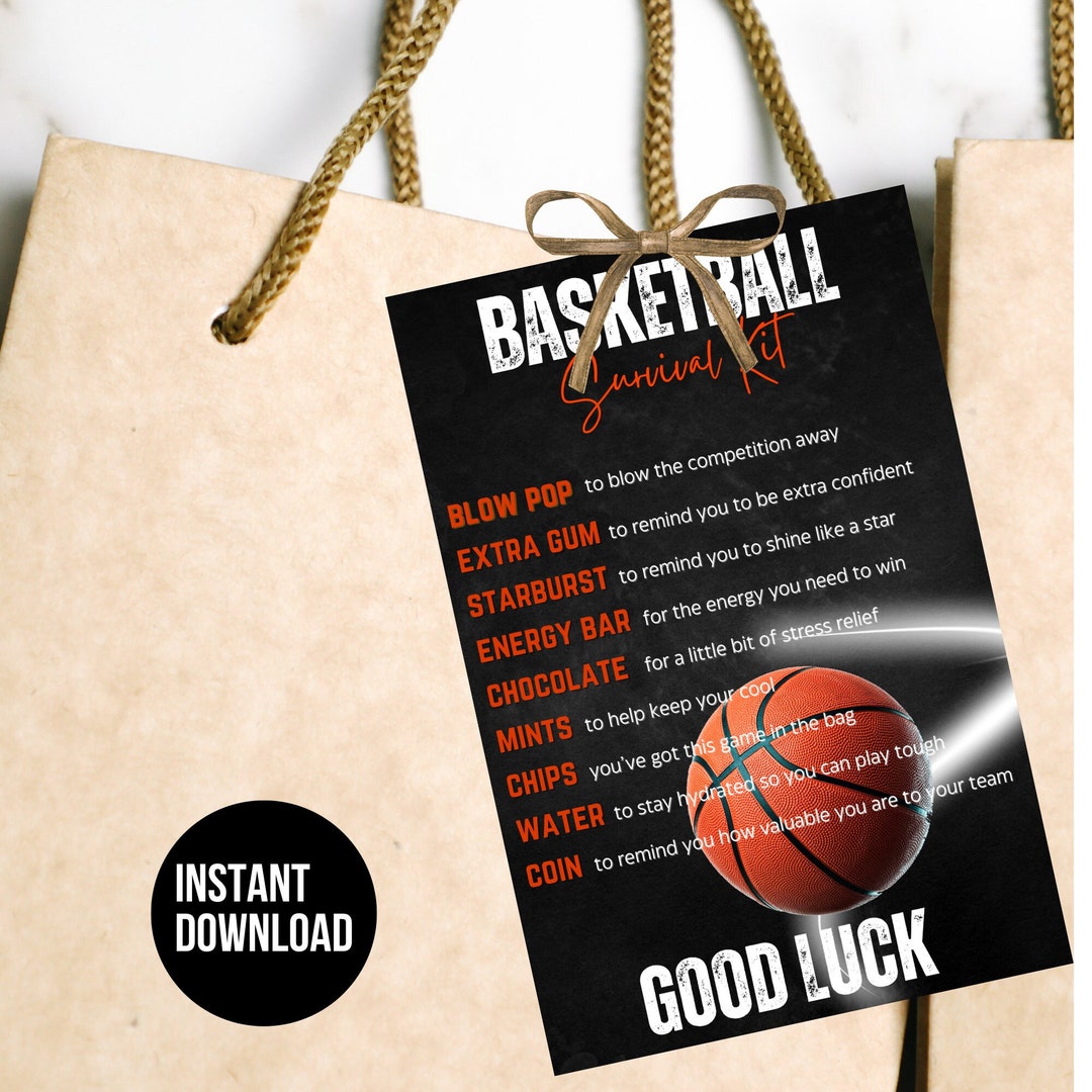 Survival Kit Bag Tag Basketball Playoffs Printable Good Luck Gift ...