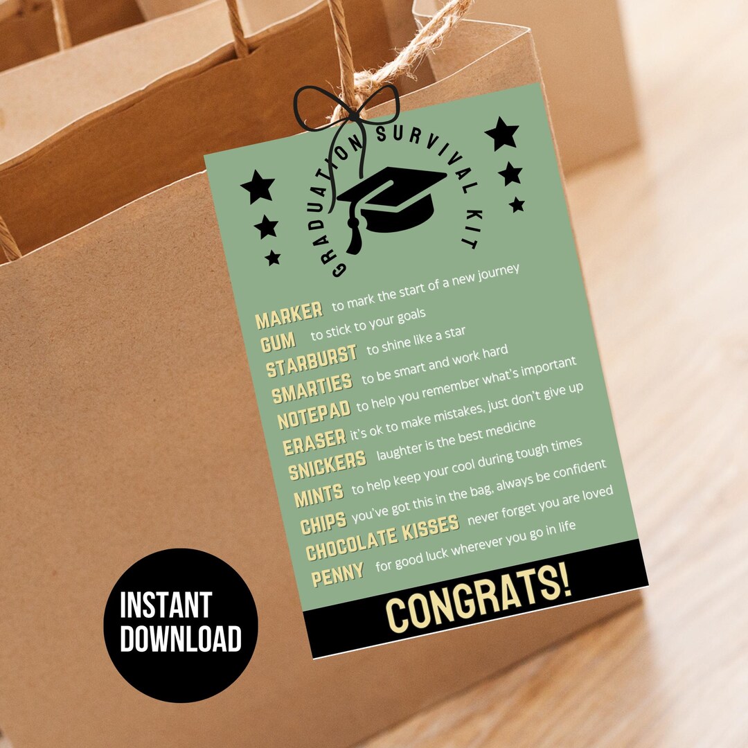 Graduation Survival Kit Printable Gift Tags Graduation Party Favors ...