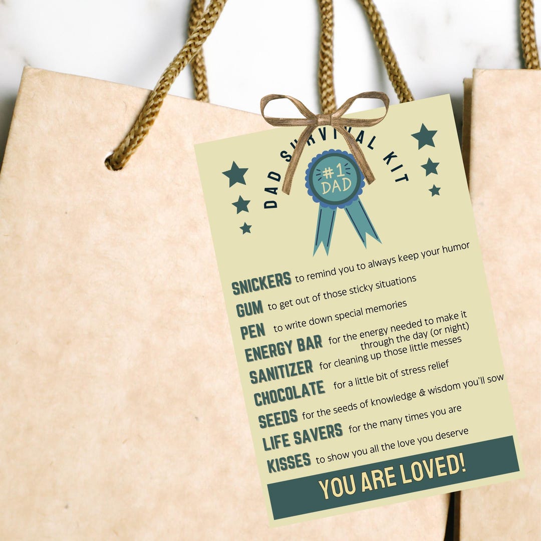 Dad Survival Kit Printable Bag Tag Printable Dad Gift Tag DIY Gift ...