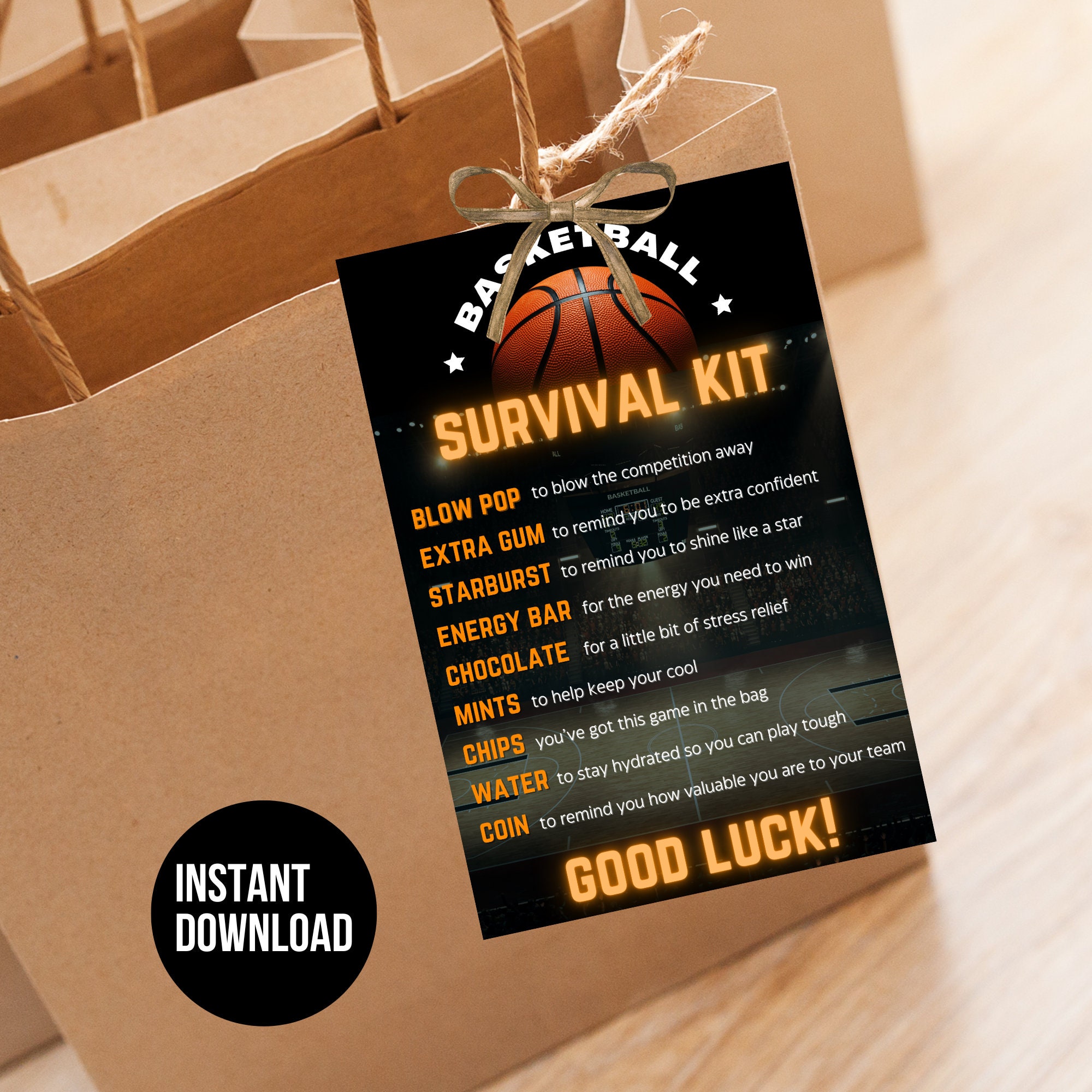 Basketball Competition Survival Kit Bag Tag Printable Good Luck Gift ...