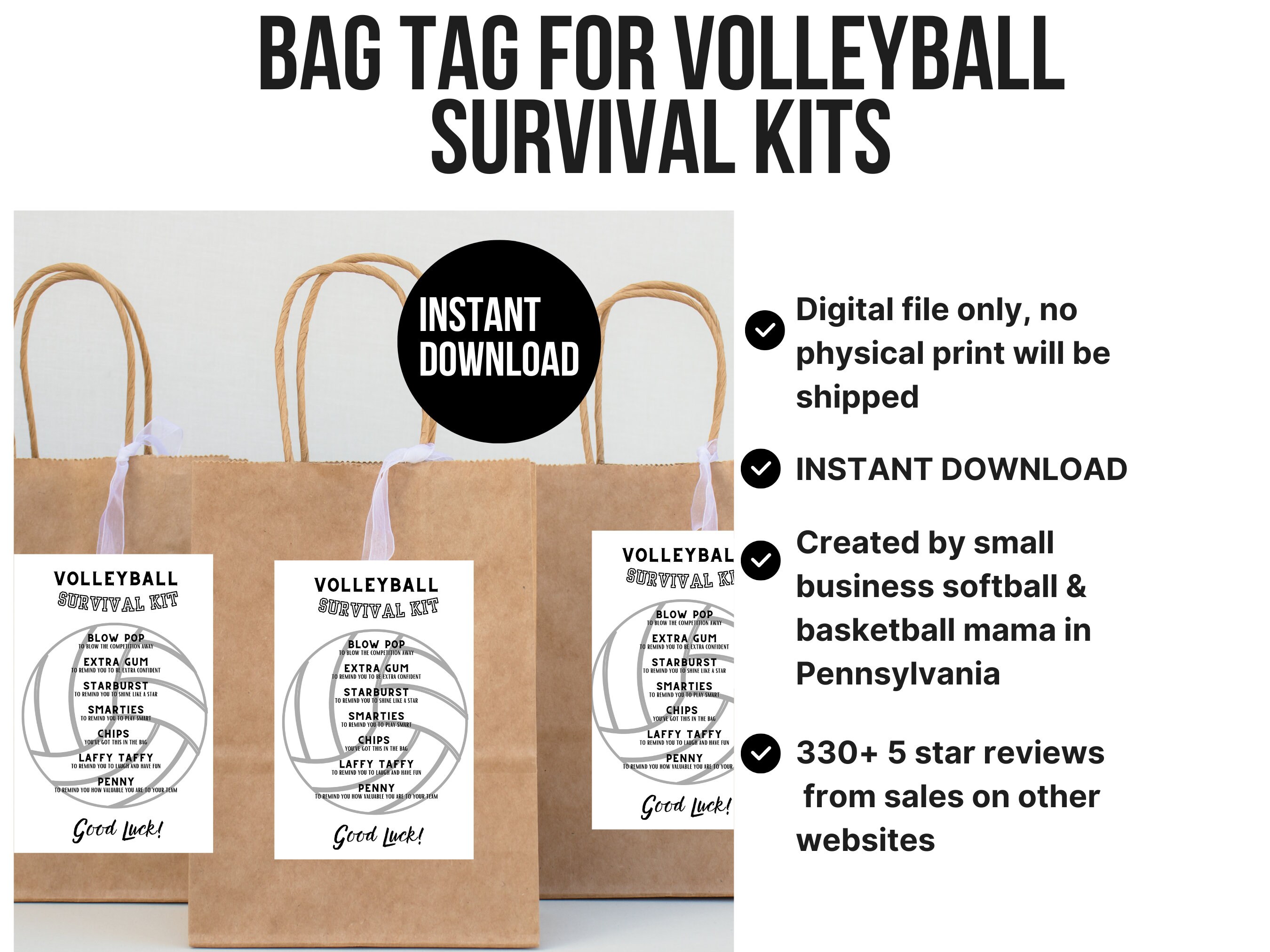Instant Download Volleyball Team Gift Tag Printable Volleyball Survival ...