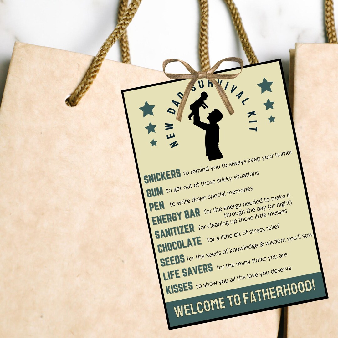 New Dad Survival Kit Bag Tag Printable New Dad Gift Tag First Time Dad ...