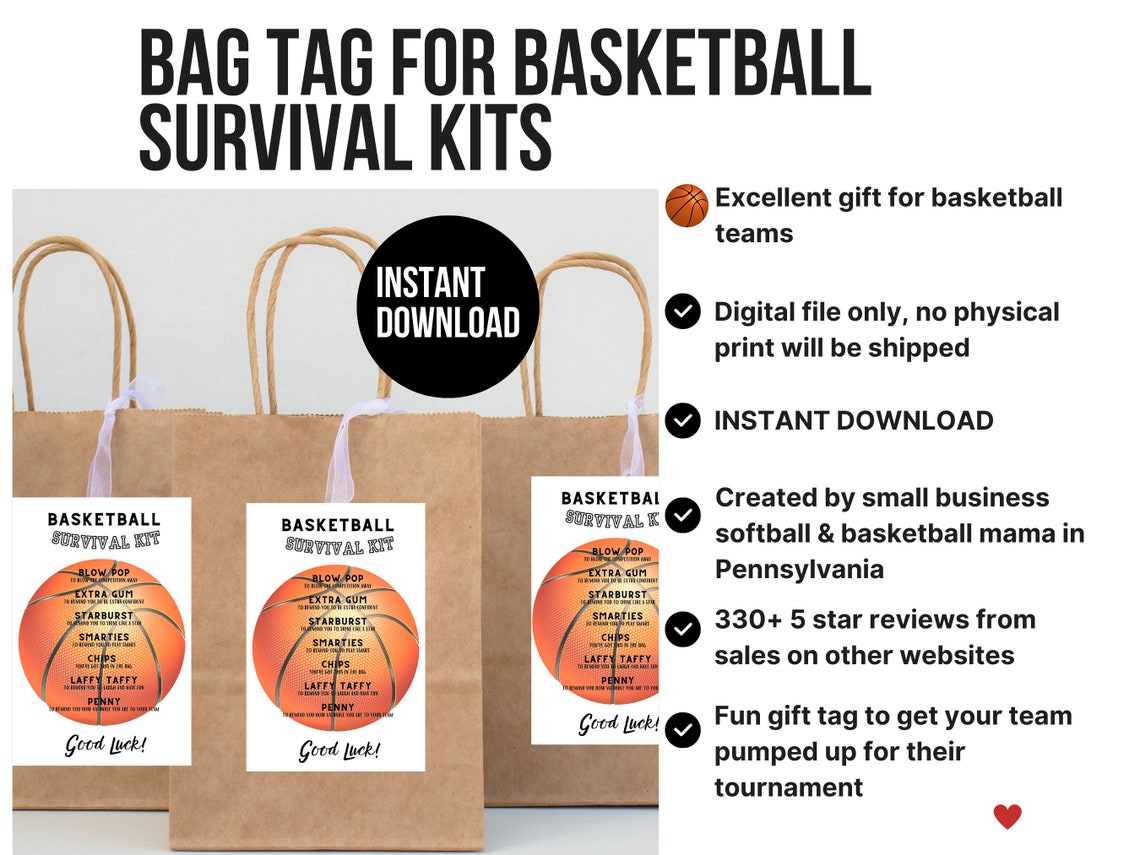 Instant Download Basketball Survival Kit Bag Tag Printable Basketball ...