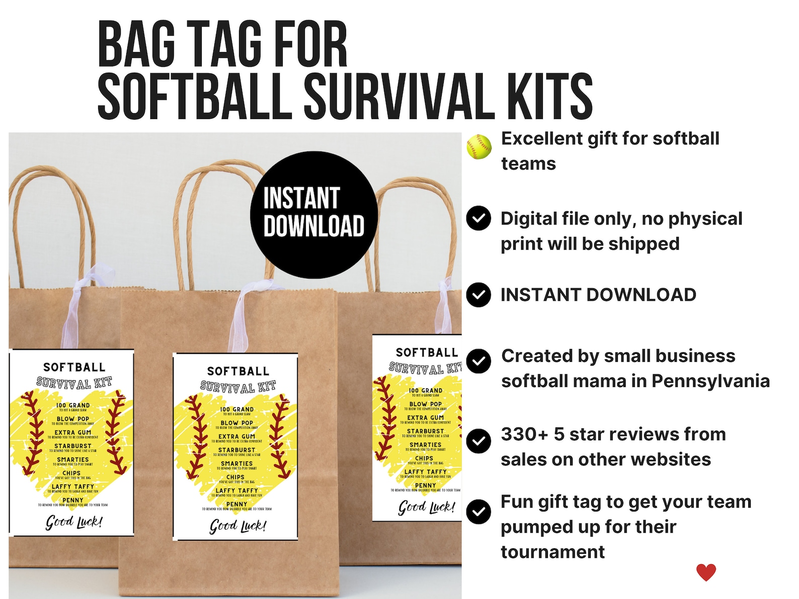 Instant Download Softball Survival Kit Bag Tag Printable Softball Team ...