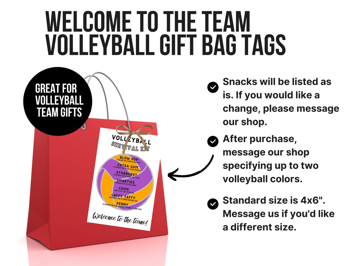 Custom Volleyball Team Gift Tag Printable Welcome to Team Survival Kit ...