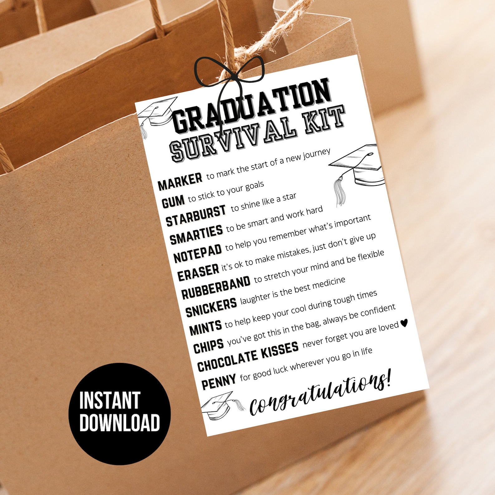 Graduation Survival Kit Gift Tags Graduation Party Favors High School ...