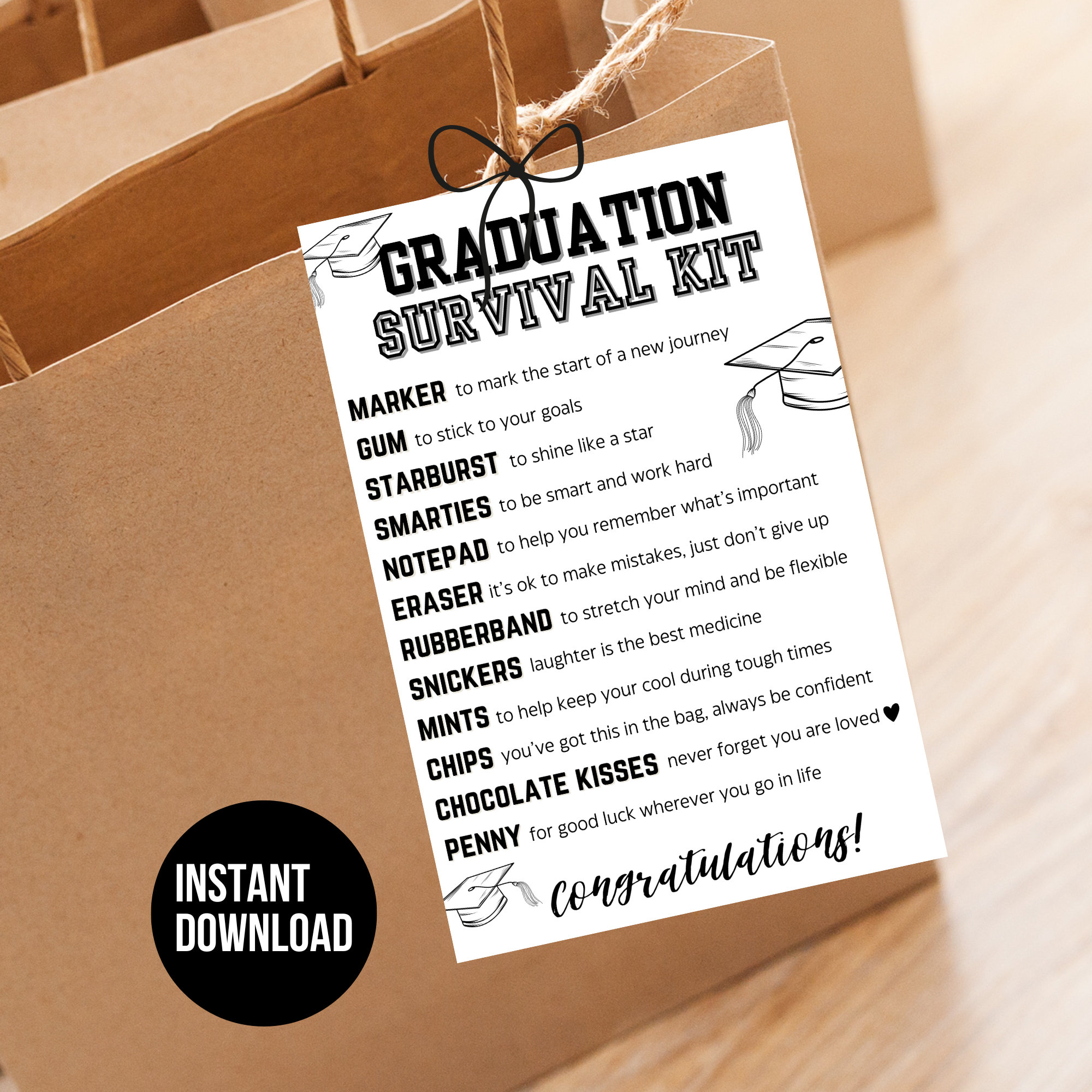 Graduation Survival Kit Gift Tags Graduation Party Favors High School ...