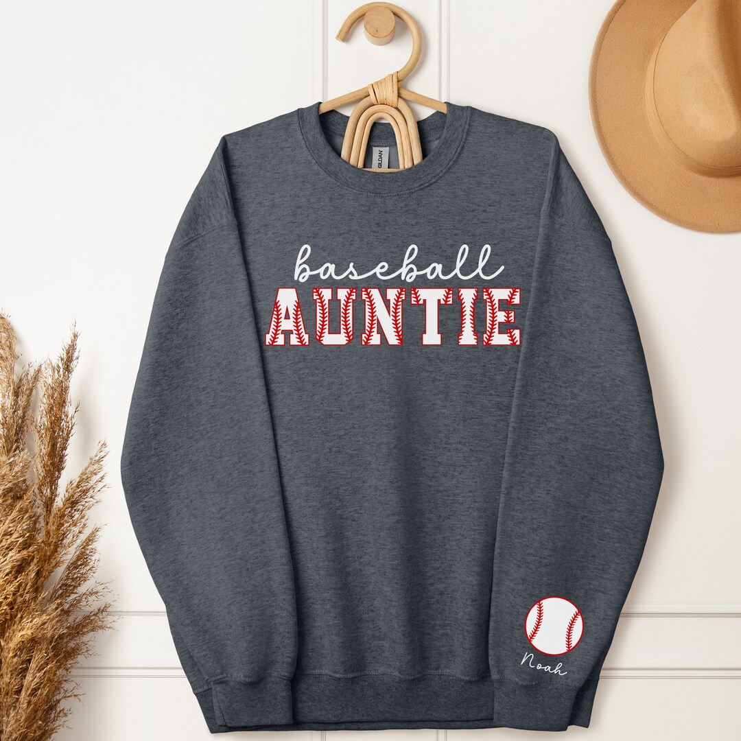 Baseball Auntie Sweatshirt Baseball Auntie Shirt Custom Kid Name Sleeve ...