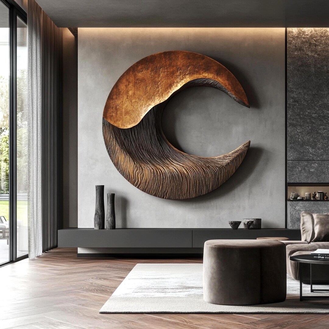 Hand-carved Wood Lunar Crest Sculpture | Wabi Sabi Modern Art - Etsy