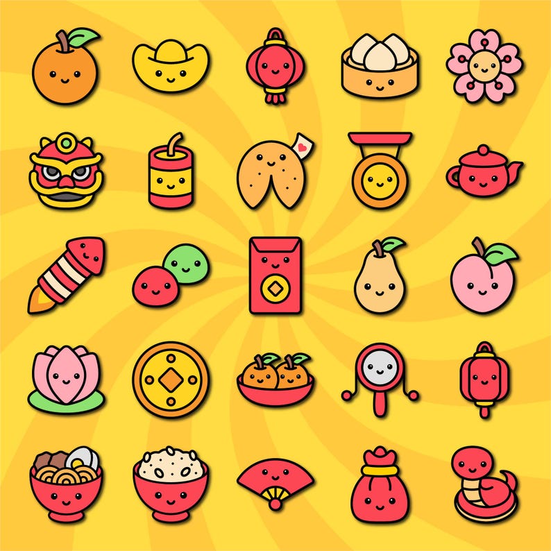 Kawaii Chinese New Year SVG Bundle, Doodle Clipart, Cute SVG File ...