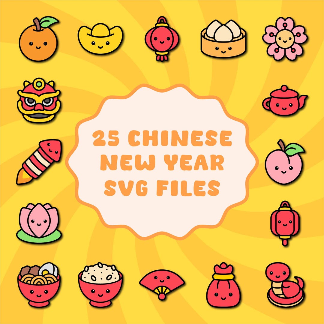 Kawaii Chinese New Year SVG Bundle, Doodle Clipart, Cute SVG File ...