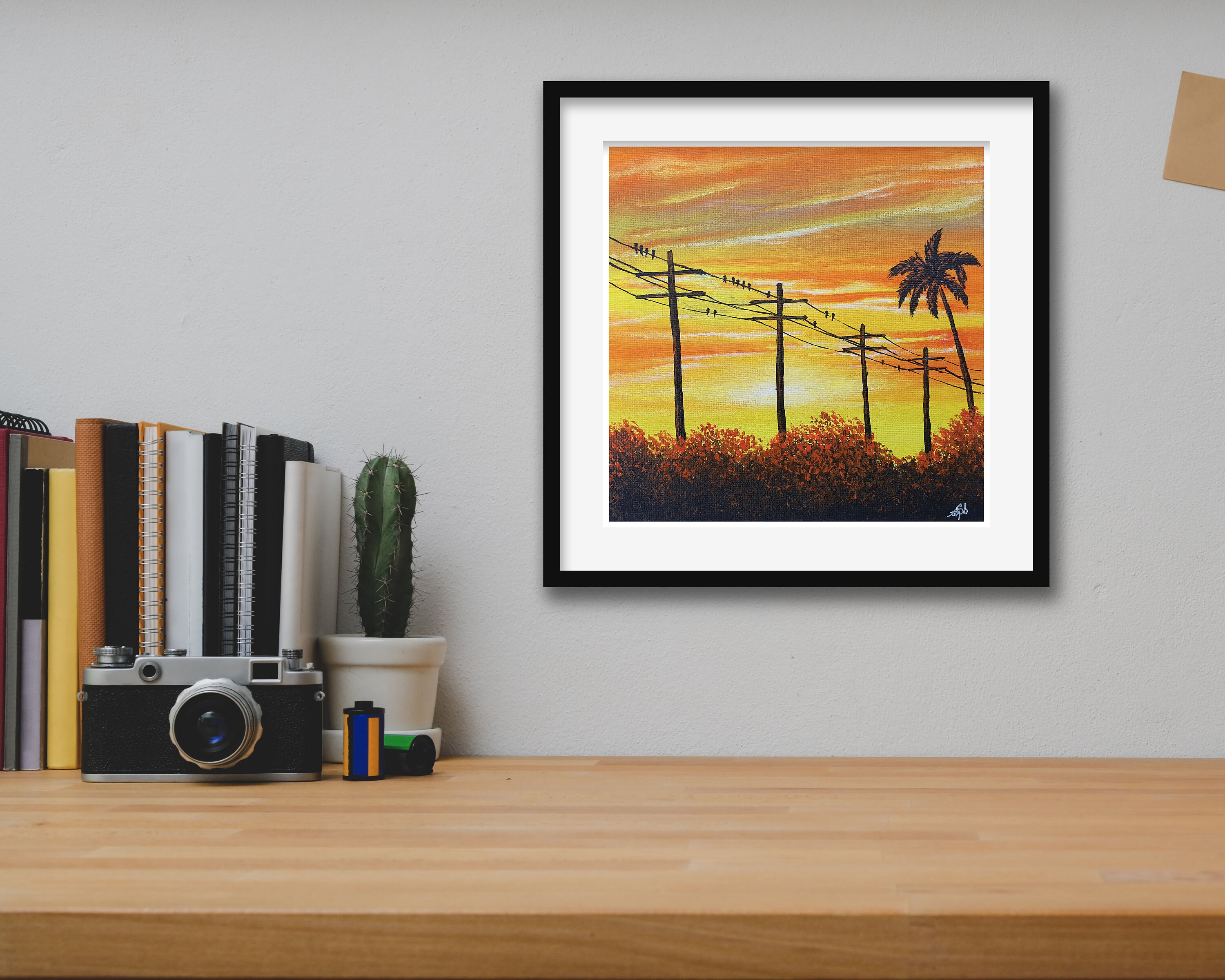 Printable Sunset Painting, Power Lines at Sunset Art, Sunset Wall Art ...