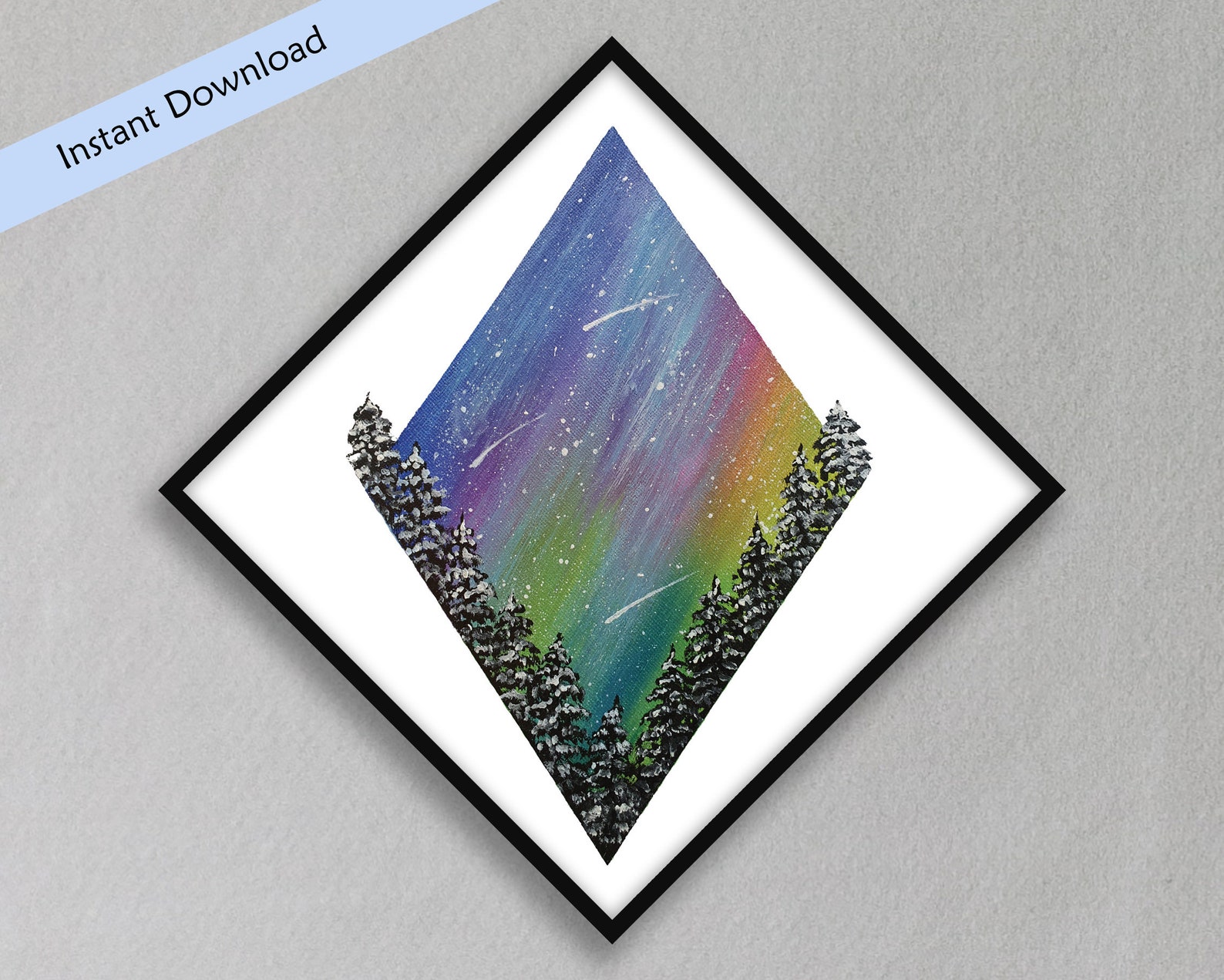 Printable Aurora Sky Painting, Northern Light Painting Prints, Aurora ...