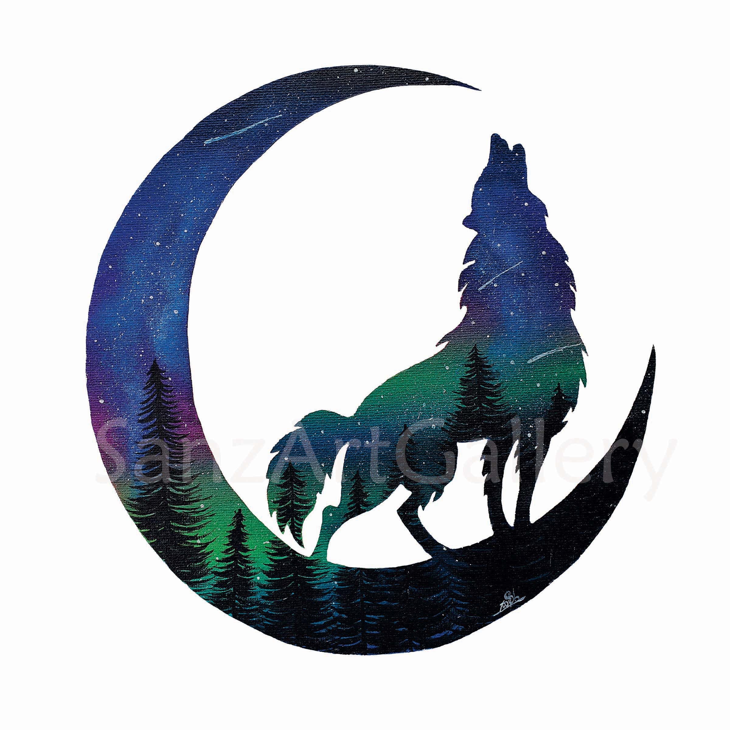 Printable Wolf Silhouette Wall Decor Night Forest Digital - Etsy