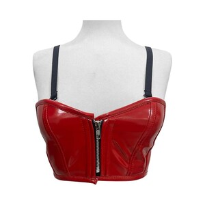 Handmade Y2K Pink Corset Bustier, Plus Size PVC Crop Top, Faux Leather ...