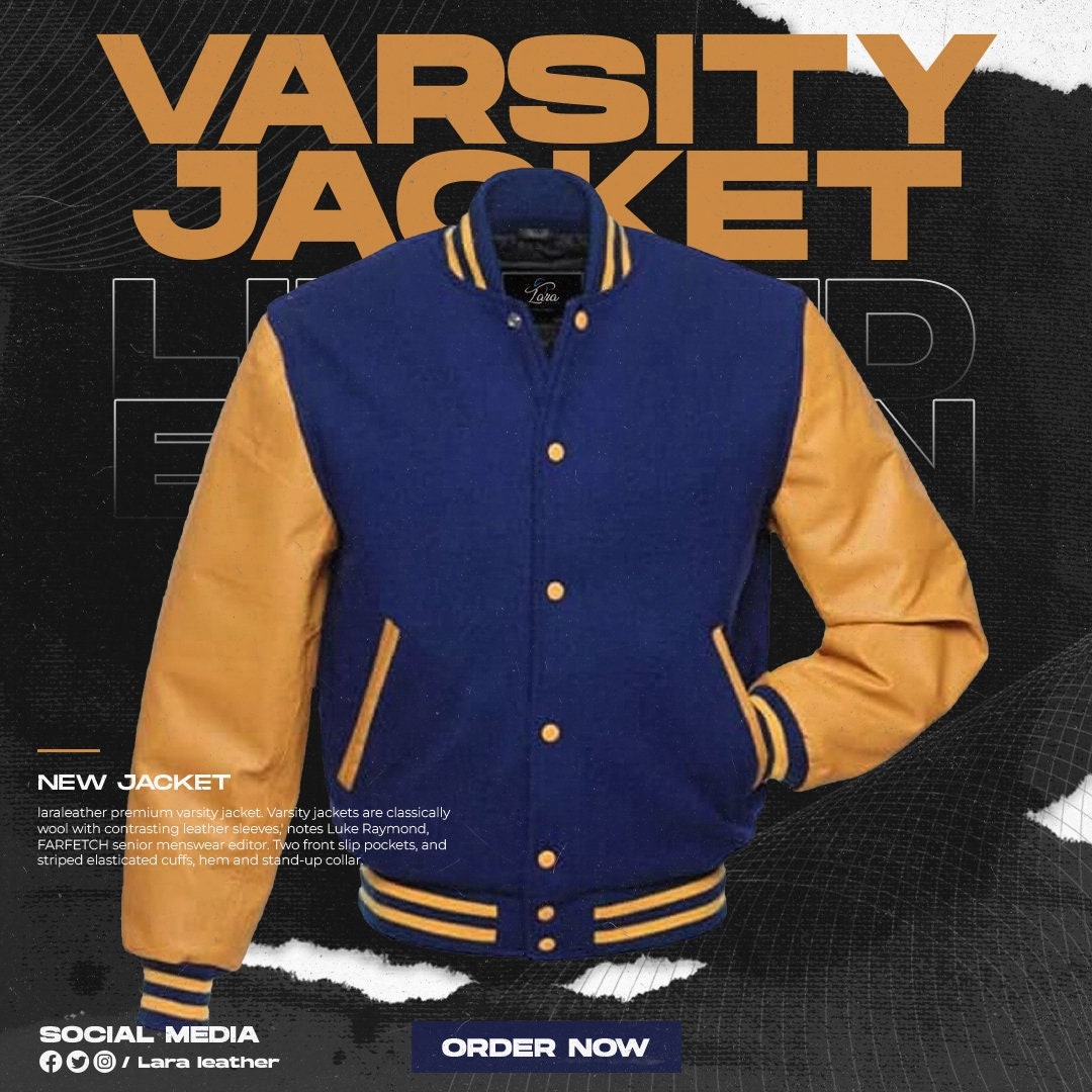 Unisex Varsity Wool Bomber With Leather Sleeves, College Jacket for Men ...