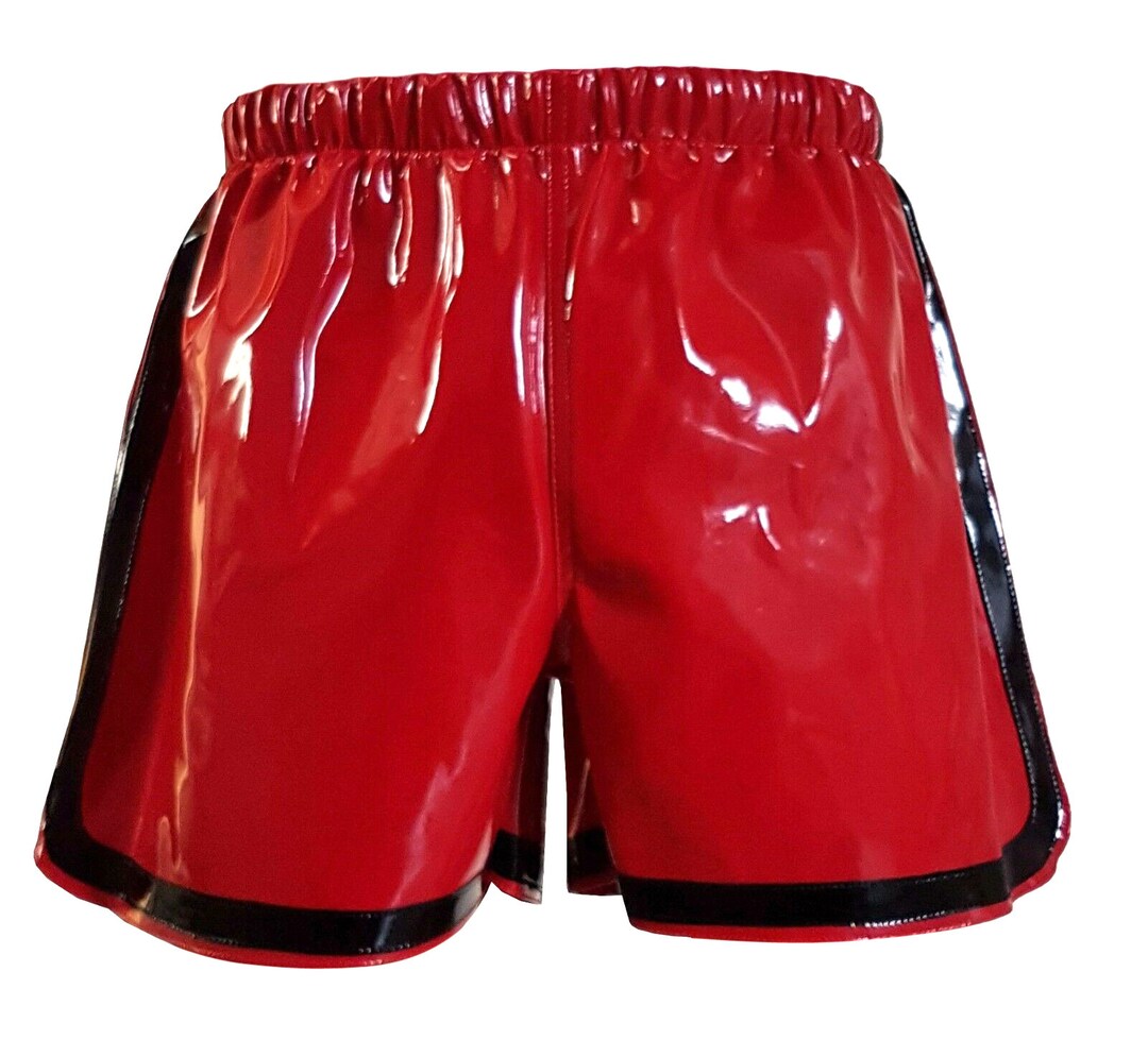 Men's Red PVC Patent Leather Boxer Shorts: Elastic Waist, Side Slit - Etsy