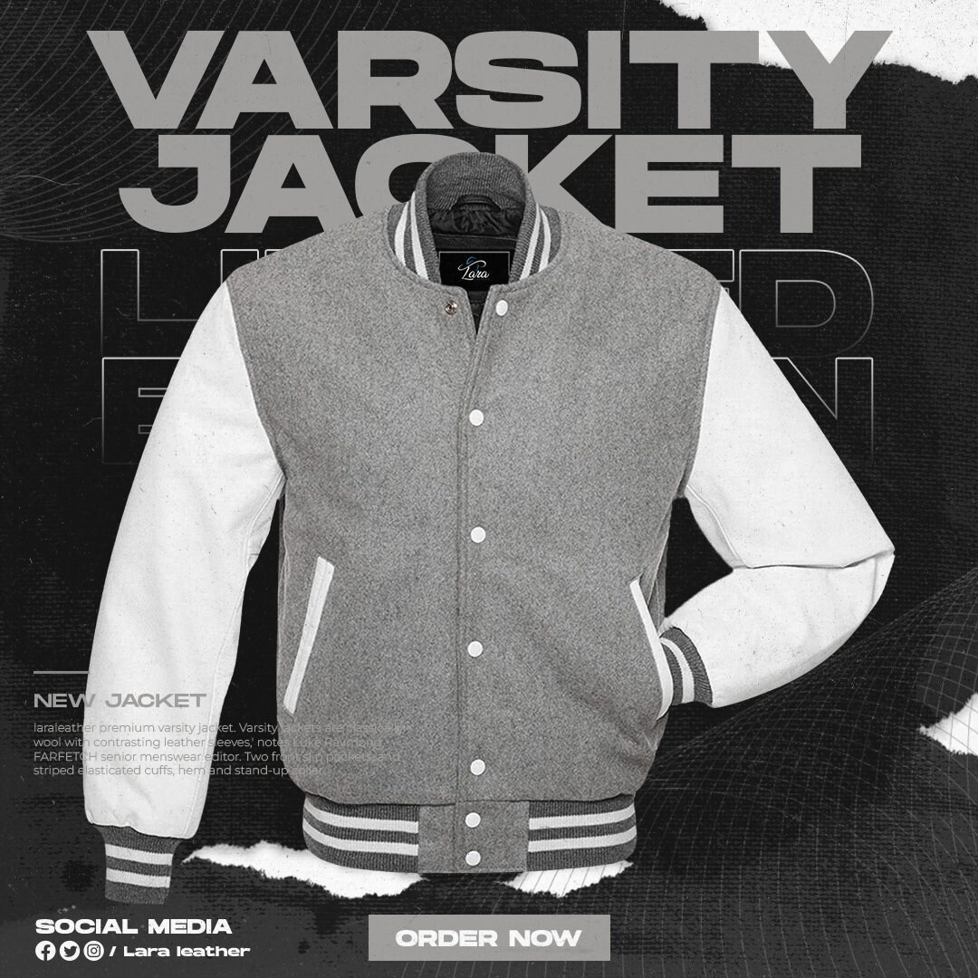 Unisex Varsity Wool Bomber With Leather Sleeves, Stand up Collared ...