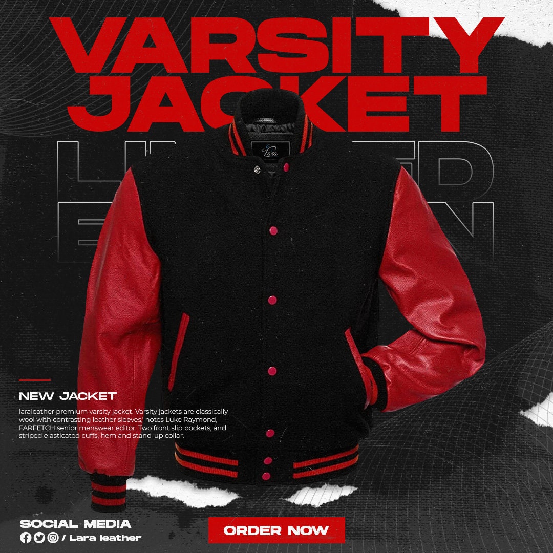 Unisex Varsity Wool Bomber With Leather Sleeves, Stand up Collared ...