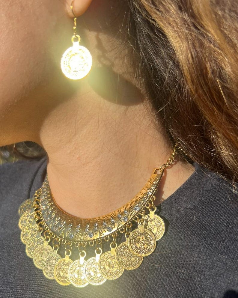 Nour Gold Coin Jewelry Set - Handmade Necklace Set - Arabic Ethnic ...