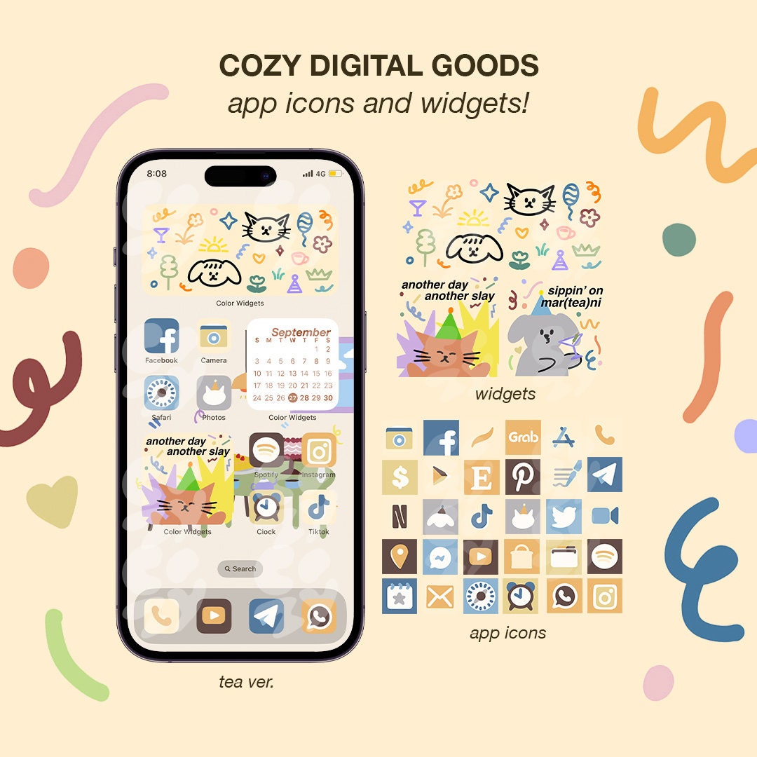 Cozy Tea Time App Icon Set | Cute Aesthetic for Ios, Ipados, Android ...
