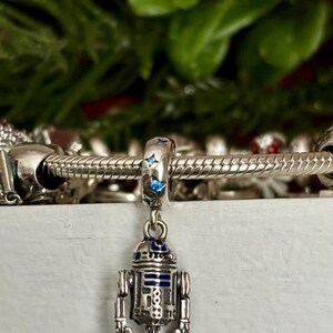 925 Sterling Silver Starwars R2-D2 Charm,pandora Style,cz Cubic Blue ...