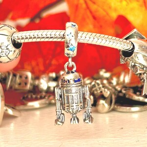 925 Sterling Silver Starwars R2-D2 Charm,pandora Style,cz Cubic Blue ...